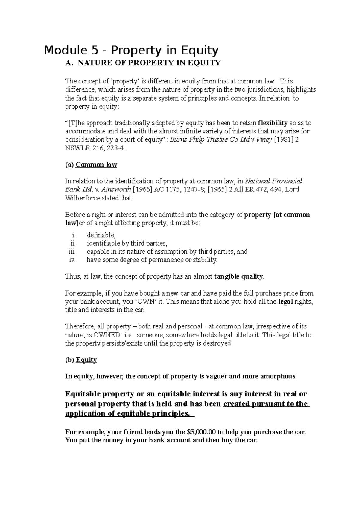 Module 5 - Comprehensive Overview of Property in Equity Principles ...