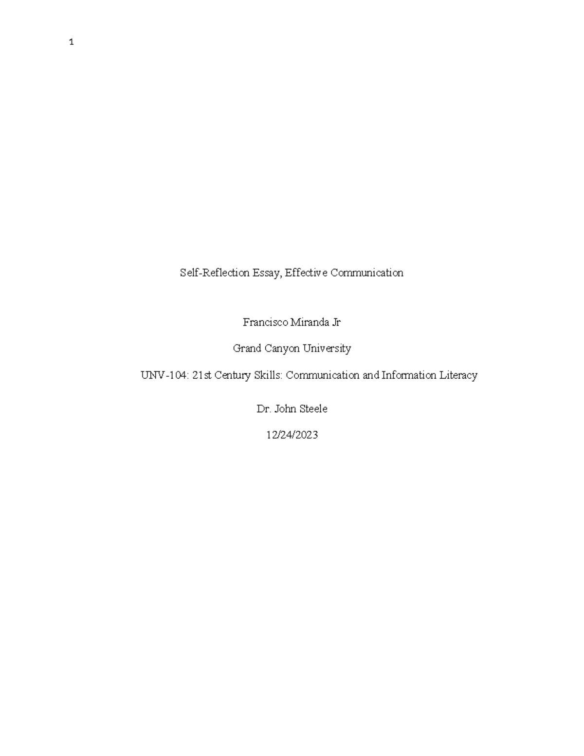 Self-Reflection Essay on Effective Communication - UNV-104 - Studocu