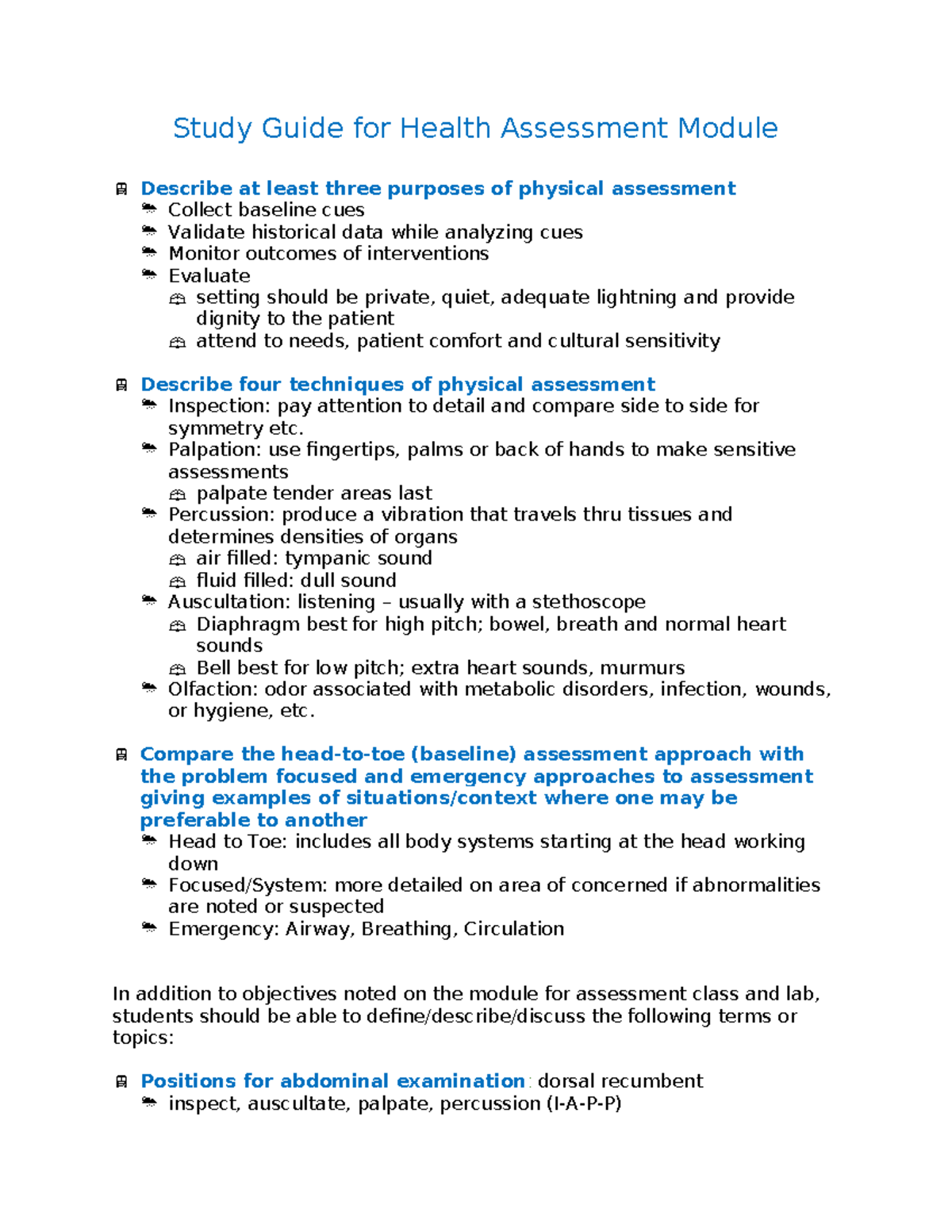 Lab Test I Assessment Study Guide for Health Assessment Module - Studocu
