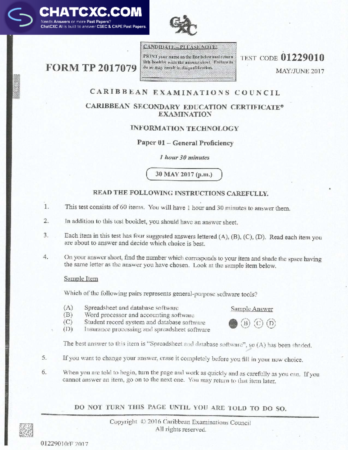 CSEC IT Paper 01 Past Exam Questions - May 2017 - Studocu