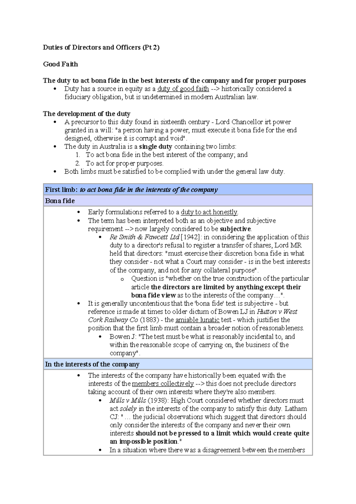 Company Law Notes Week 5: Duties of Directors & Officers (Pt 2) - Studocu
