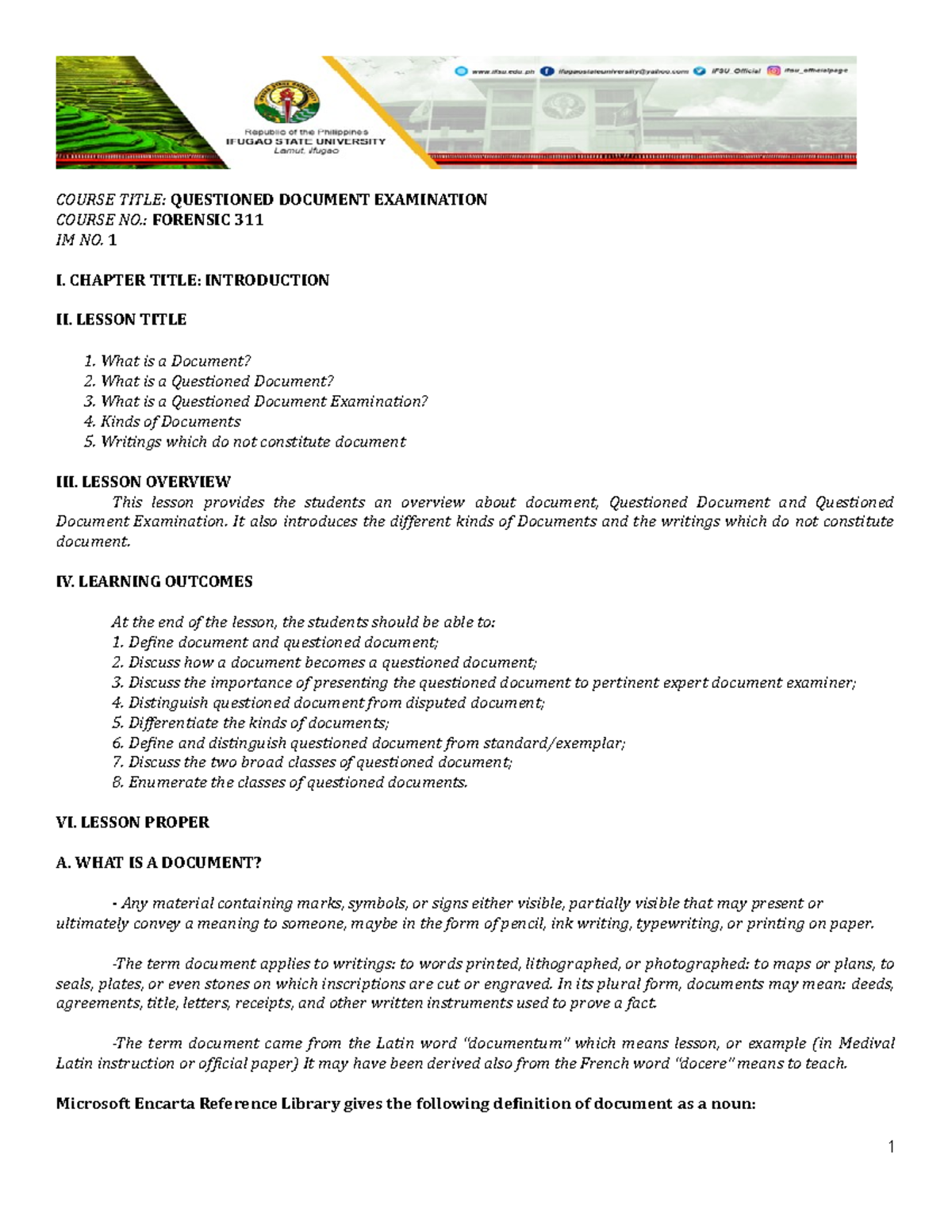 Forensic 311 - IM-1: Overview of Questioned Document Examination - Studocu
