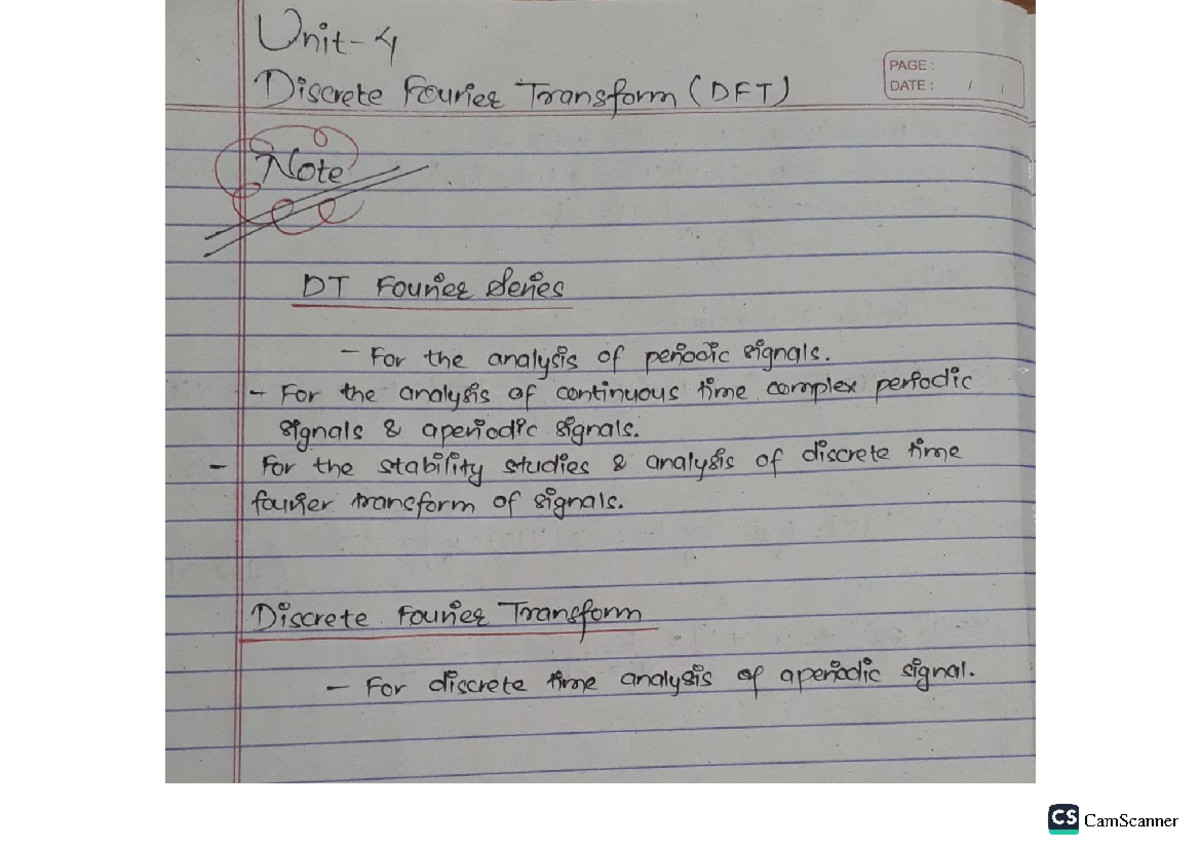 CS Notes: Discrete Fourier Transform (DFT) Overview and Properties ...