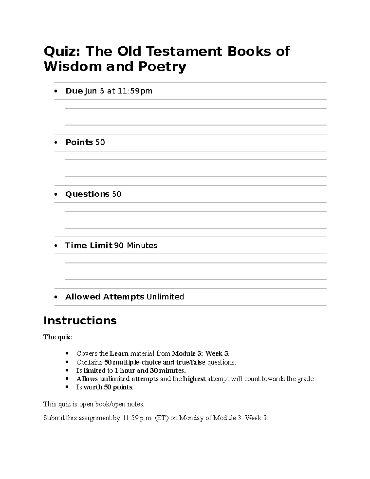 Quiz - Old Testament Wisdom & Poetry Books - Attempt 1 - Studocu
