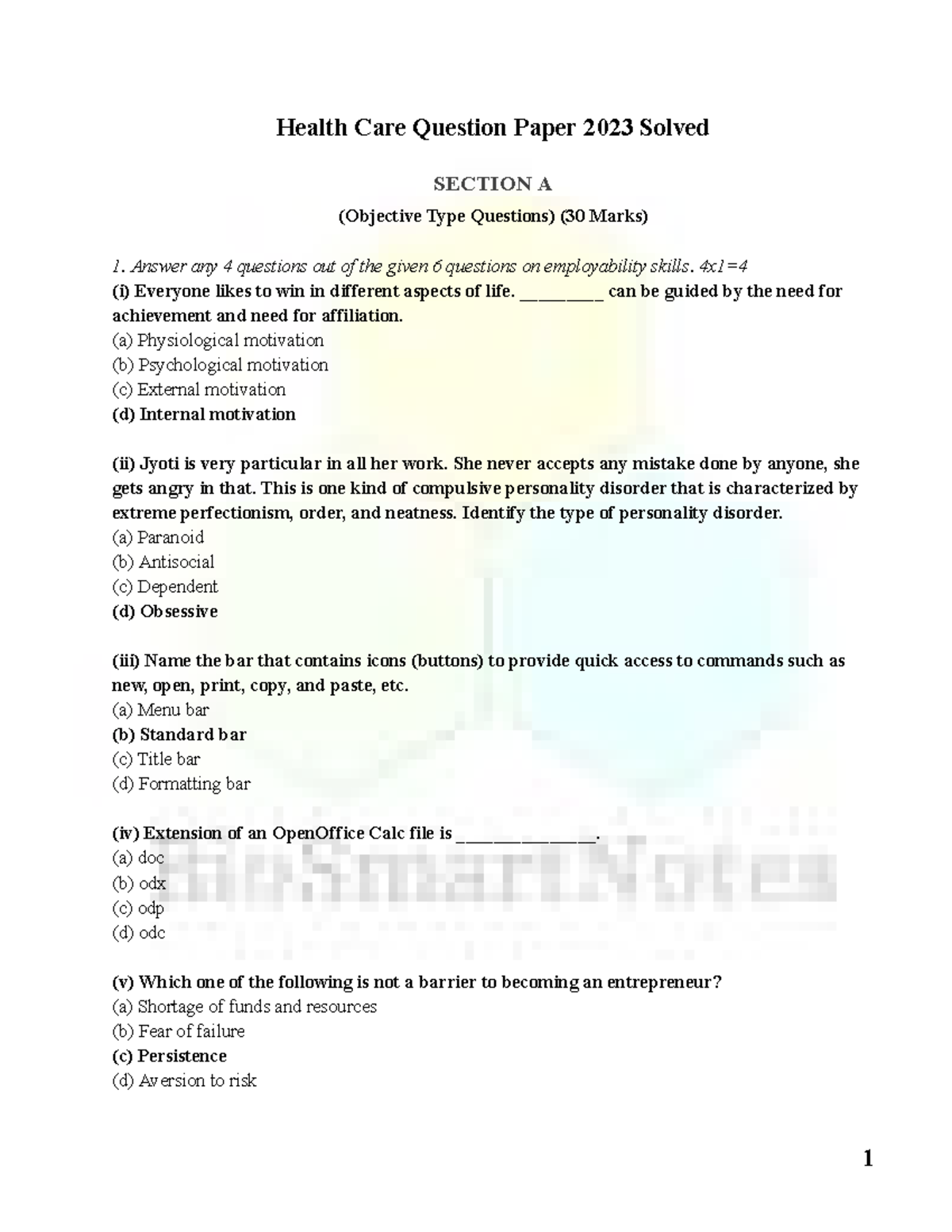 Class 12 Health Care Question Paper 2023: Solved Objective & Subjective ...