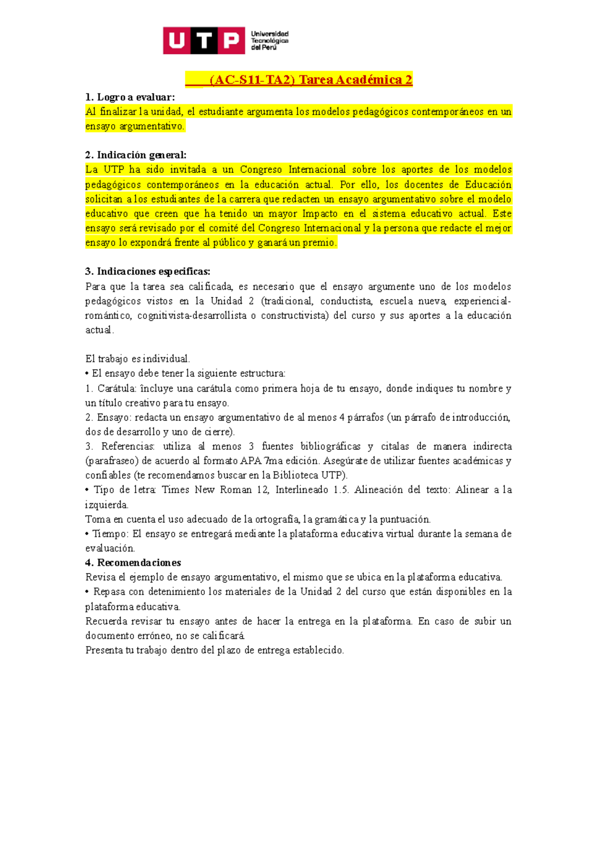 (AC-S11-TA2) Ensayo Argumentativo sobre Modelos Pedagógicos Contemporáneos - Studocu