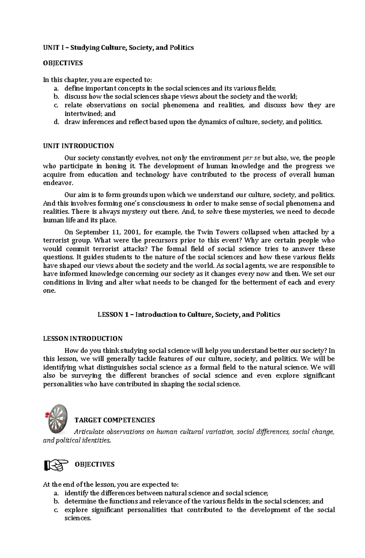 Understanding the Culture, Society and Politics - UNIT I – Studying ...