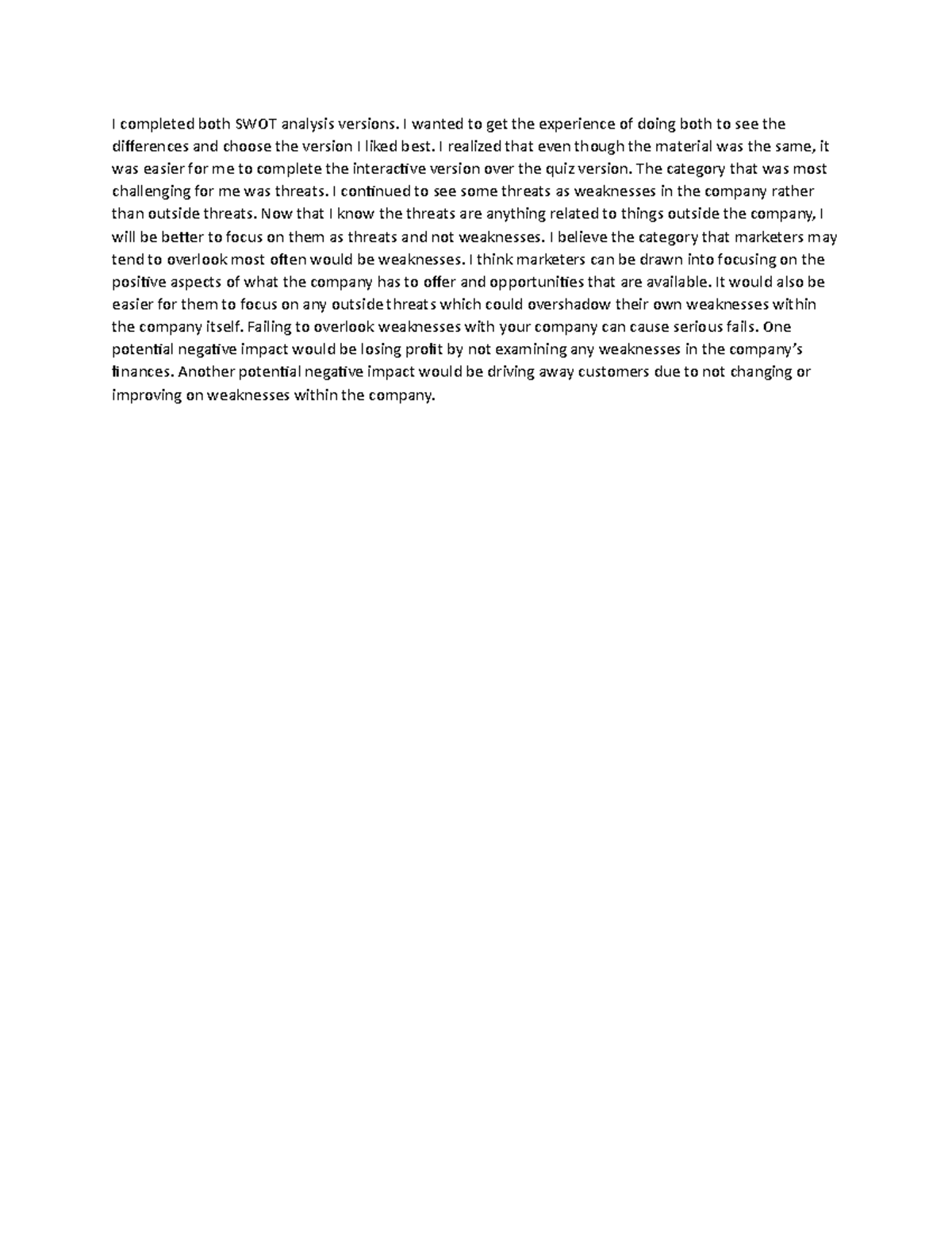 Module 06 SWOT Activity Analysis and Insights - Studocu