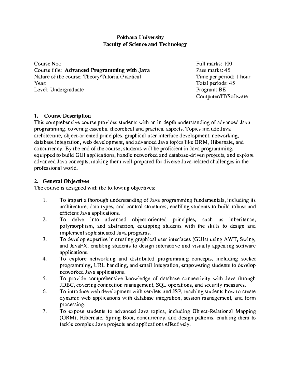 Advanced Programming with Java Syllabus (CS 302 - BE) - Studocu
