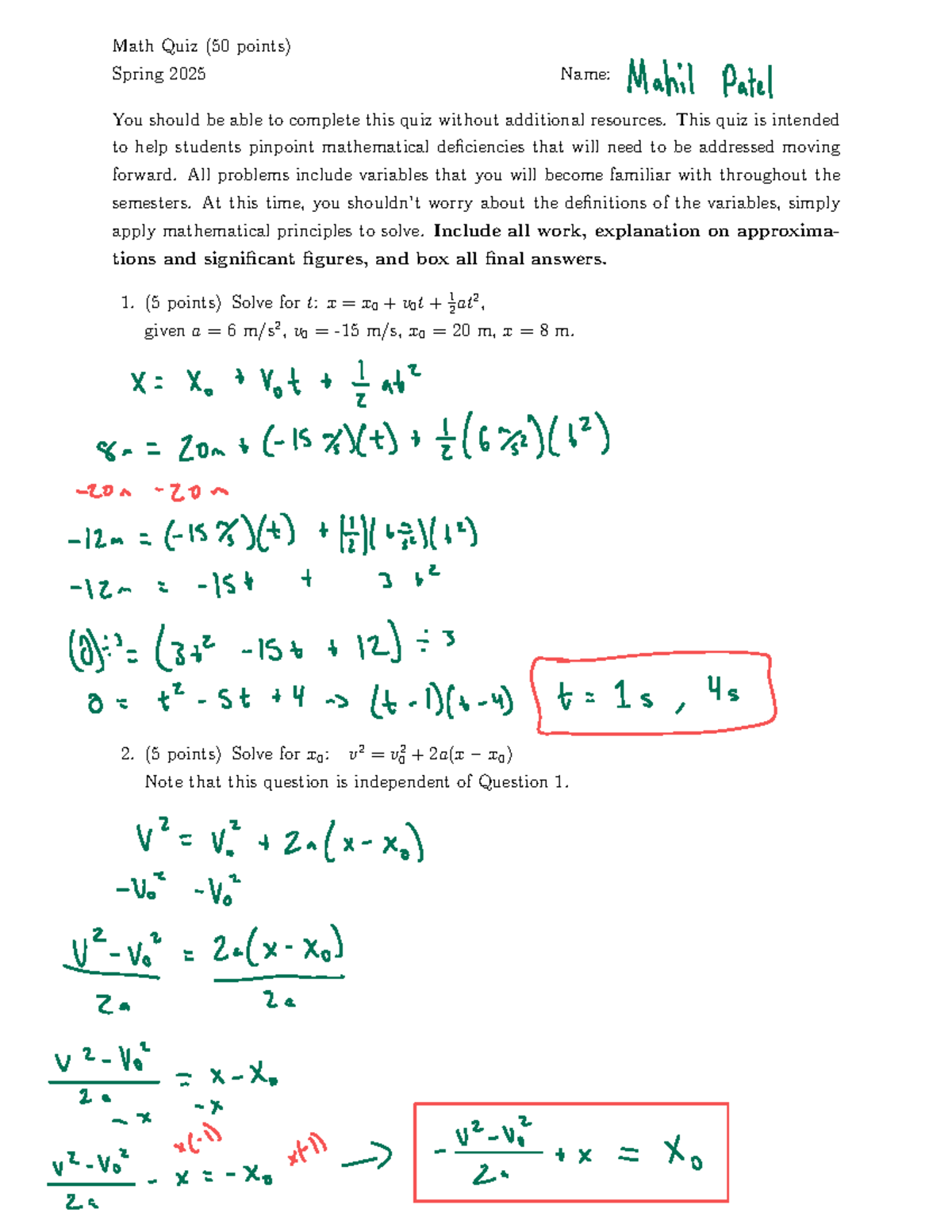 Math Quiz (50 pts) - Phys 1111L Fall 2025 - Studocu