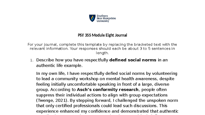 PSY 355 Module 8 Journal: Reflections on Social Norms and Inclusivity ...