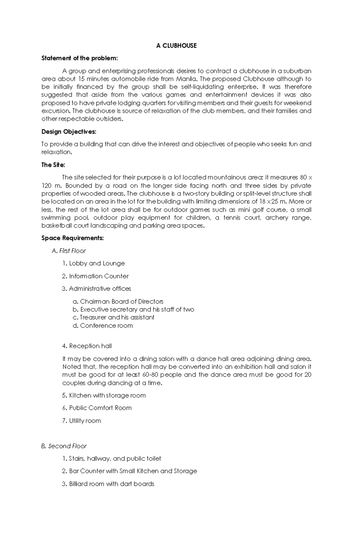 A- Clubhouse Design Requirements and Objectives Overview - Studocu