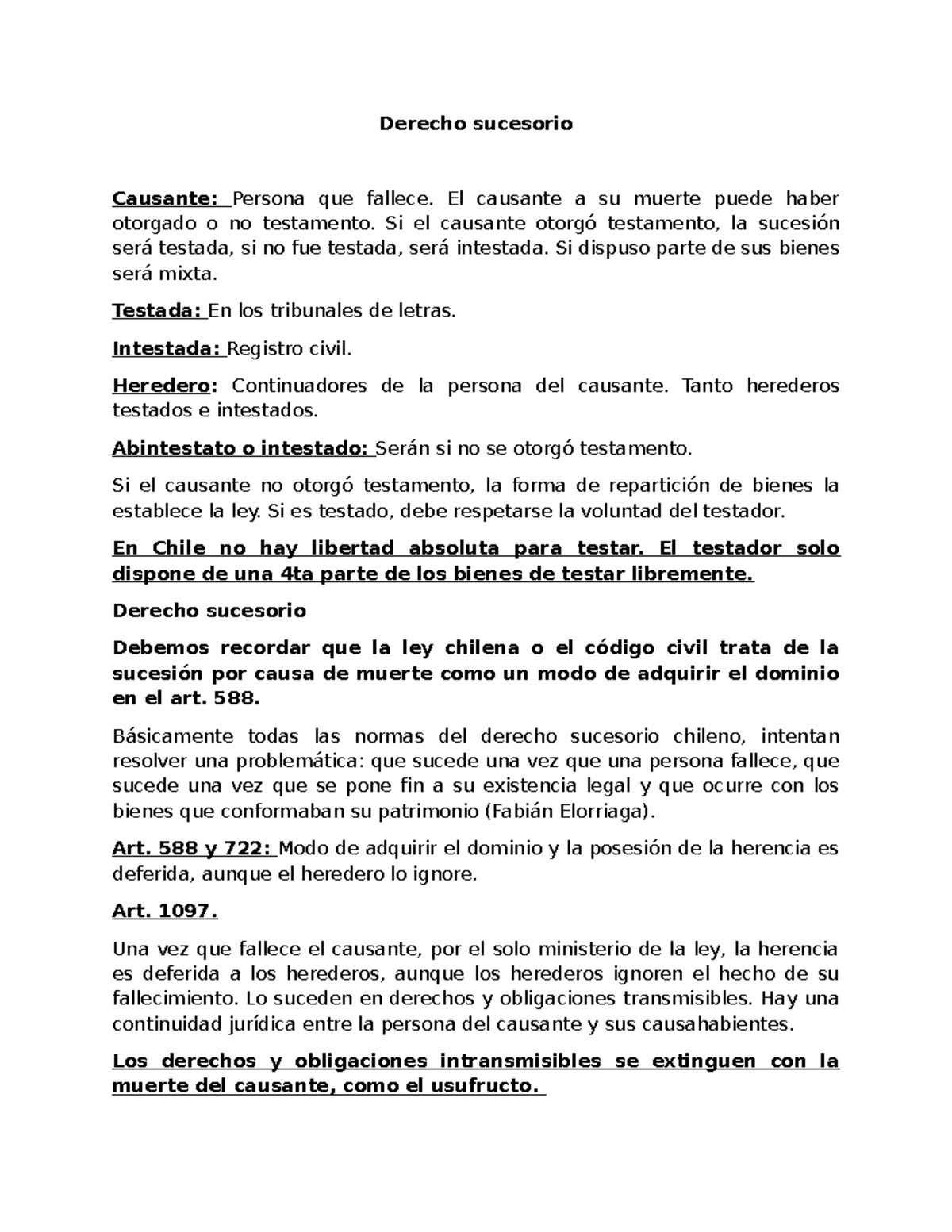 Derecho Sucesorio en Chile: Testamento e Intestados - Studocu