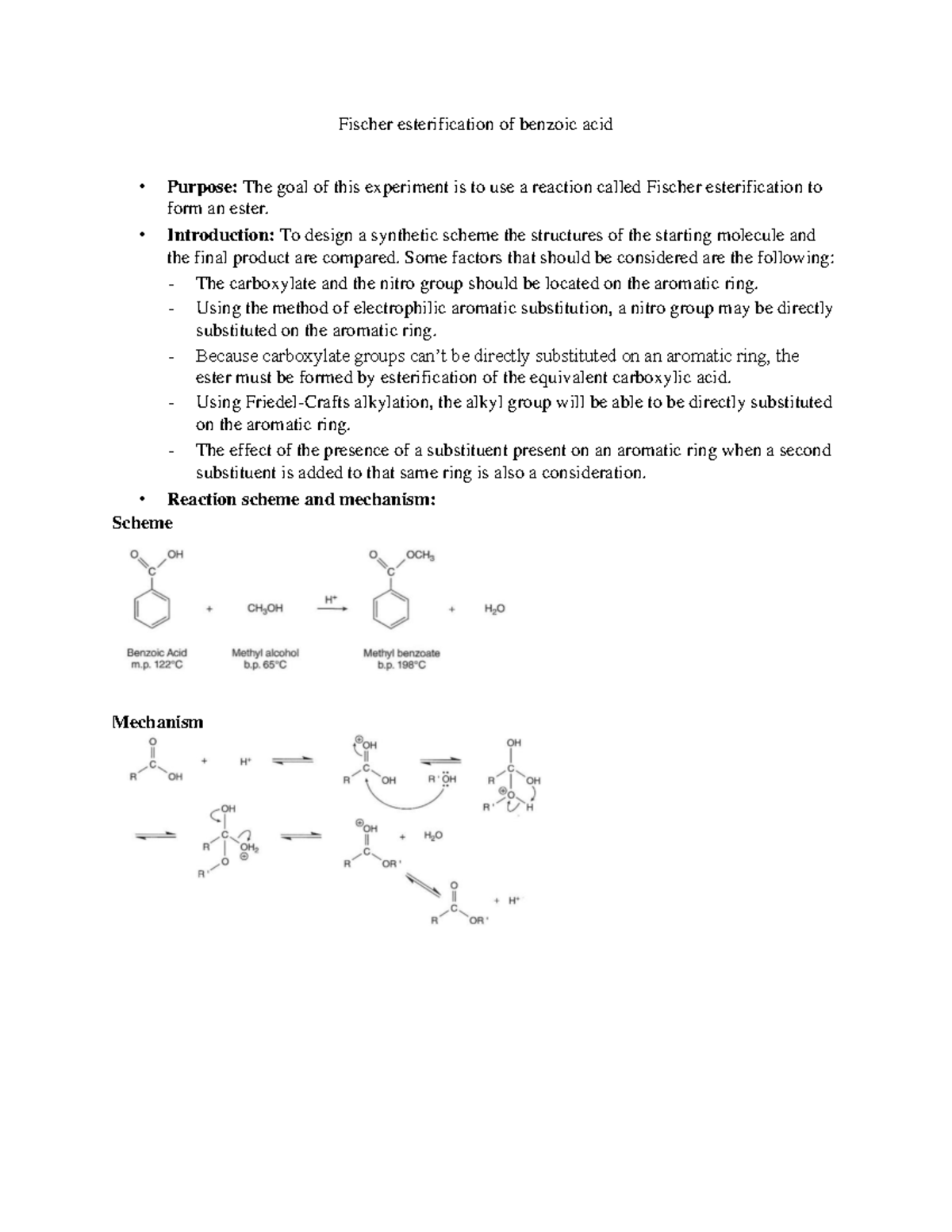 Fischer esterification of benzoic acid-1 - Fischer esterification of ...