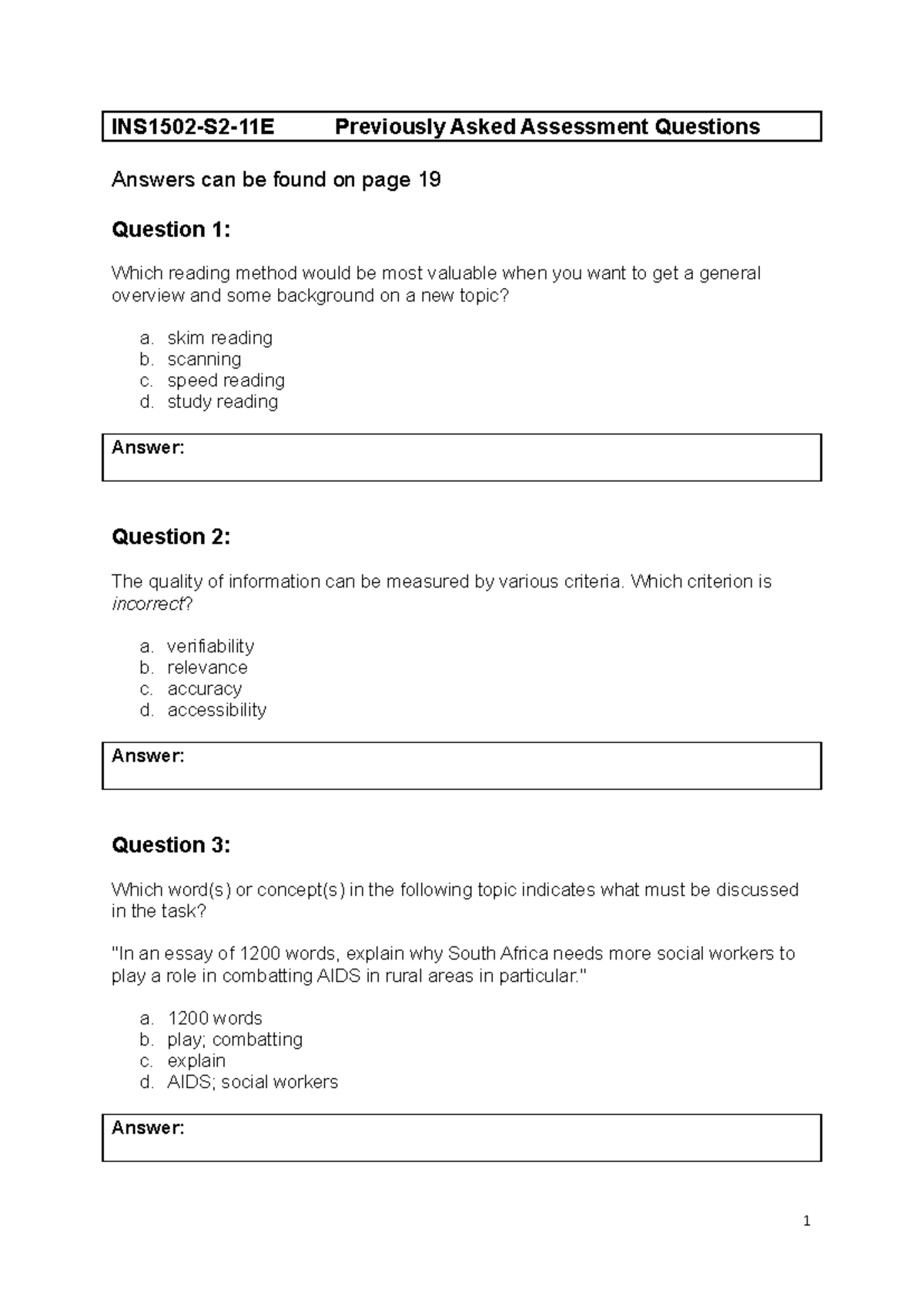 INS1502 Previously Asked Assessment Questions and Answers - Studocu