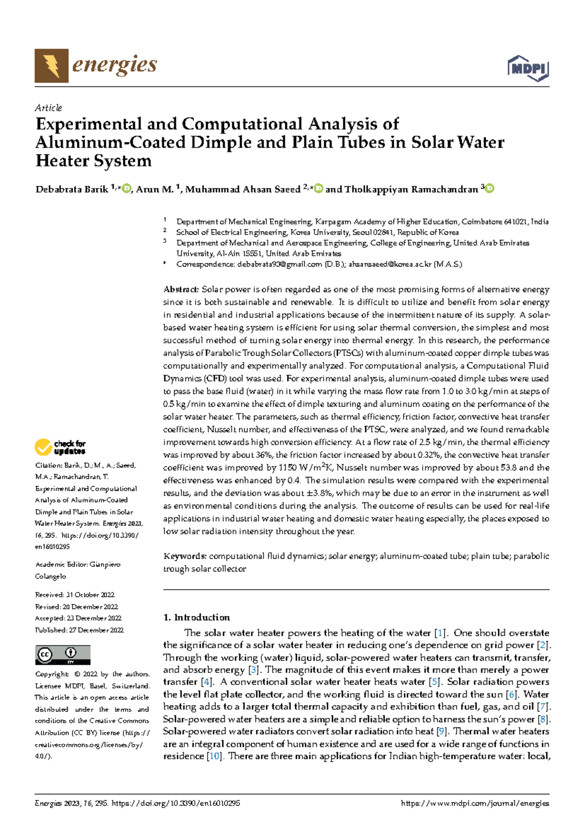 Experimental and computational analysis of dimple and plain tubes in ...