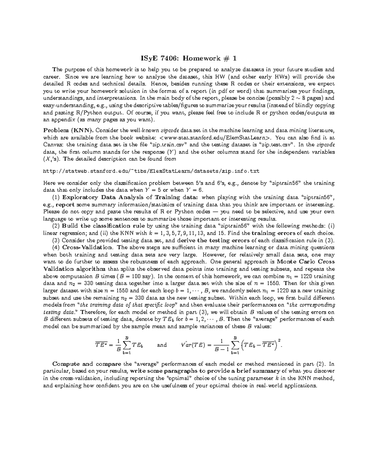 ISyE 7406: Homework #1 - Exploratory Data Analysis & KNN Classification - Studocu