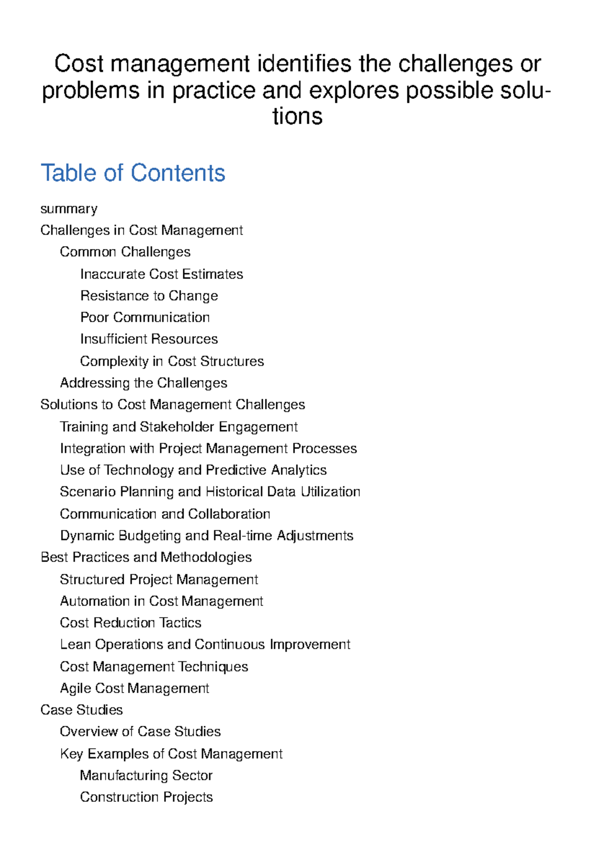 Cost Management Challenges & Solutions: A Comprehensive Overview - Studocu