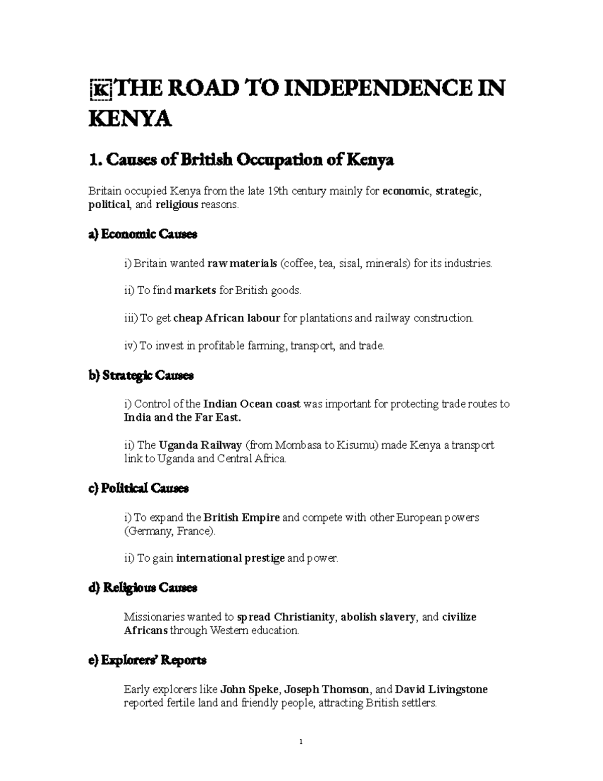 Road to Independence in Kenya: Causes and Effects (HIST 101) - Studocu