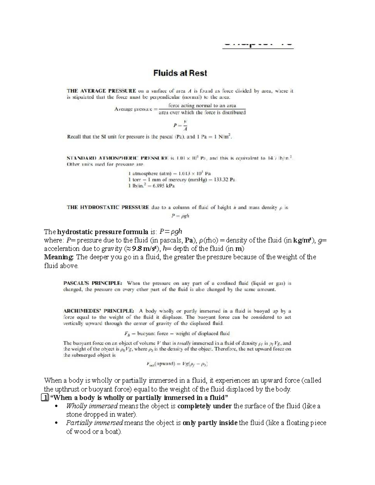 Fluids at Rest: Understanding Hydrostatic Pressure and Buoyancy - Studocu