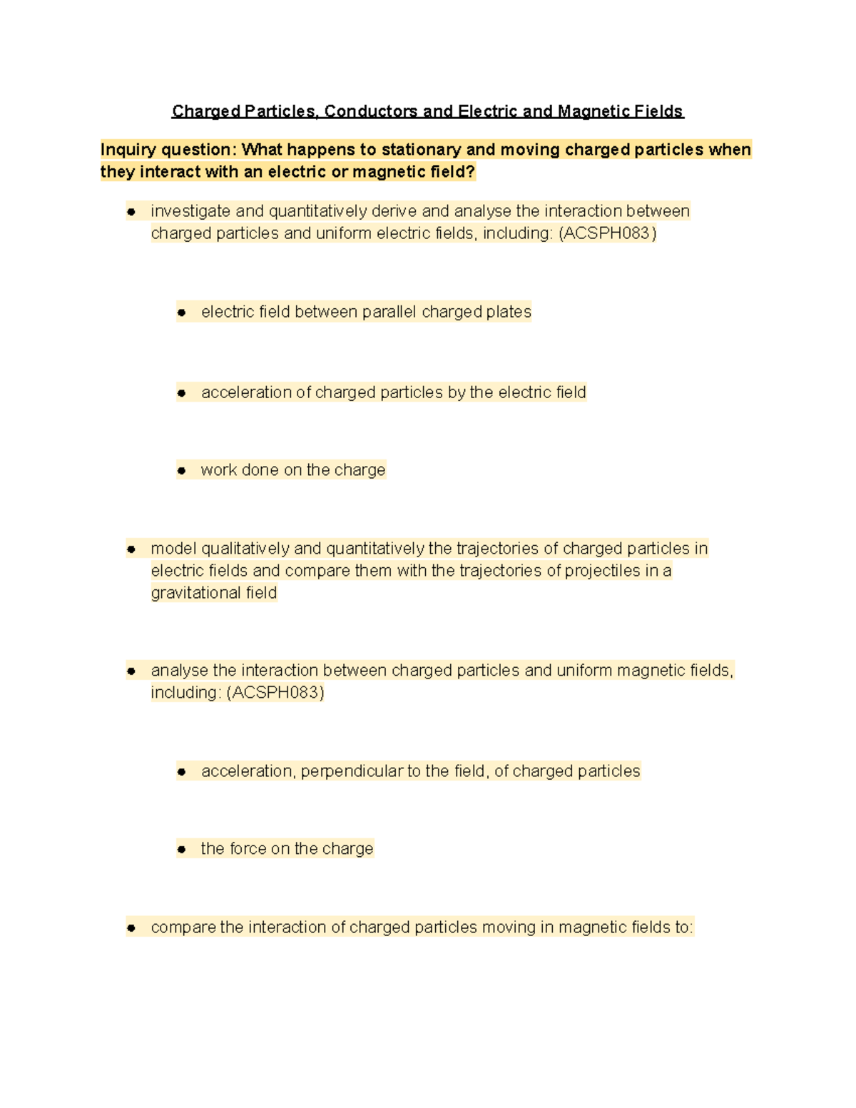 Charged Particles & Fields: ACSPH083 Inquiry & Analysis - Studocu