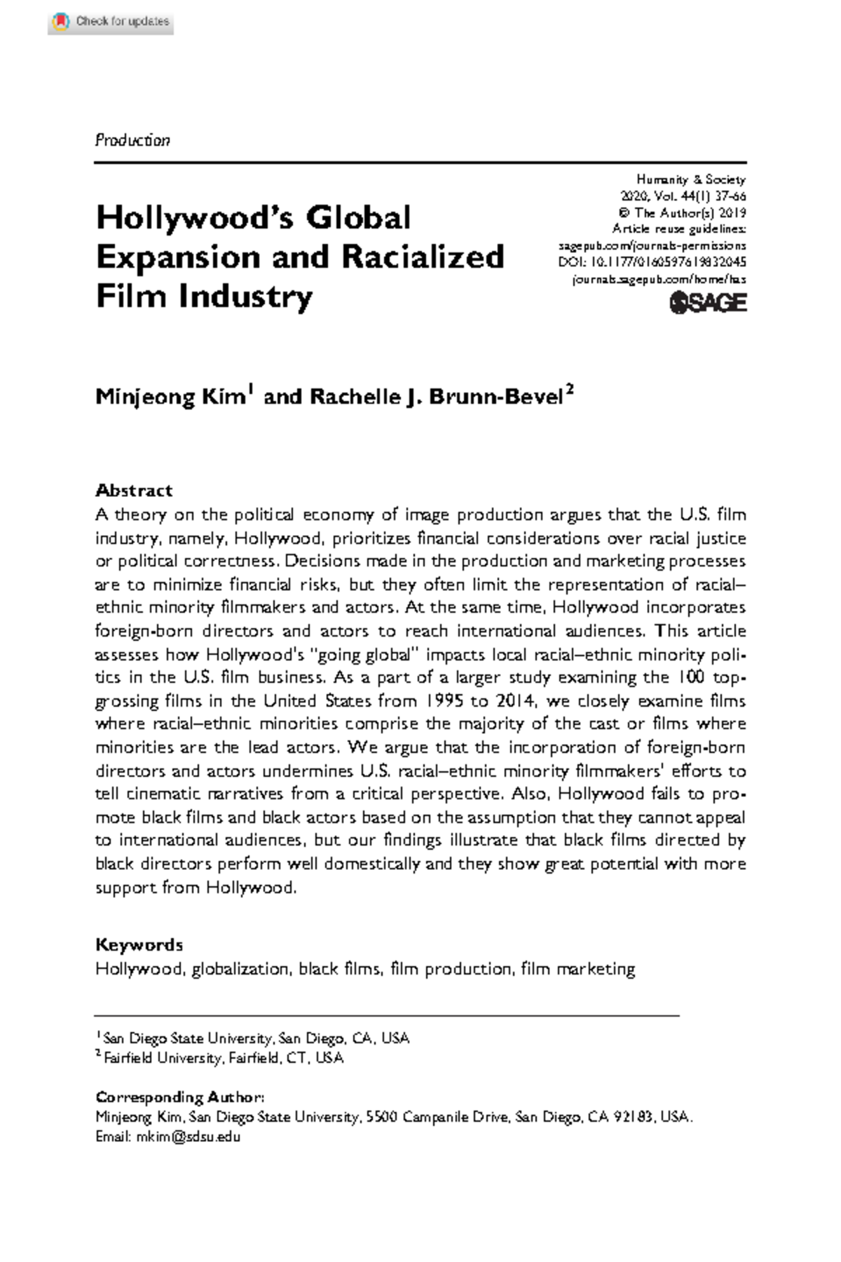 Hollywood’s Global Expansion and Racialized Film Industry - Production ...
