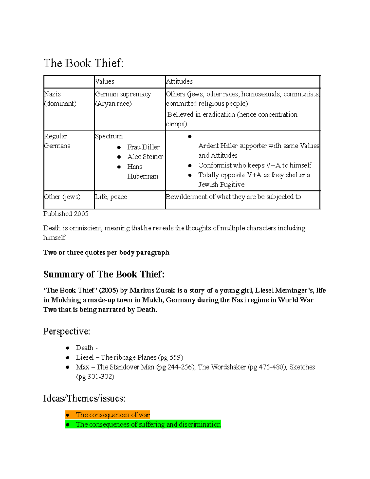ENG 101: The Book Thief - Analysis of Themes and Human Experience - Studocu