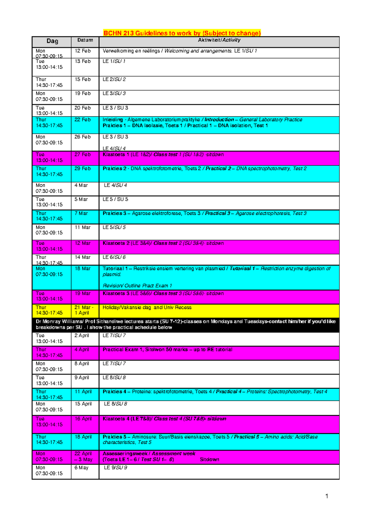 BCHN 213 schedule 25 Jan 2024 v2 - 1 BCHN 213 Guidelines to work by ...