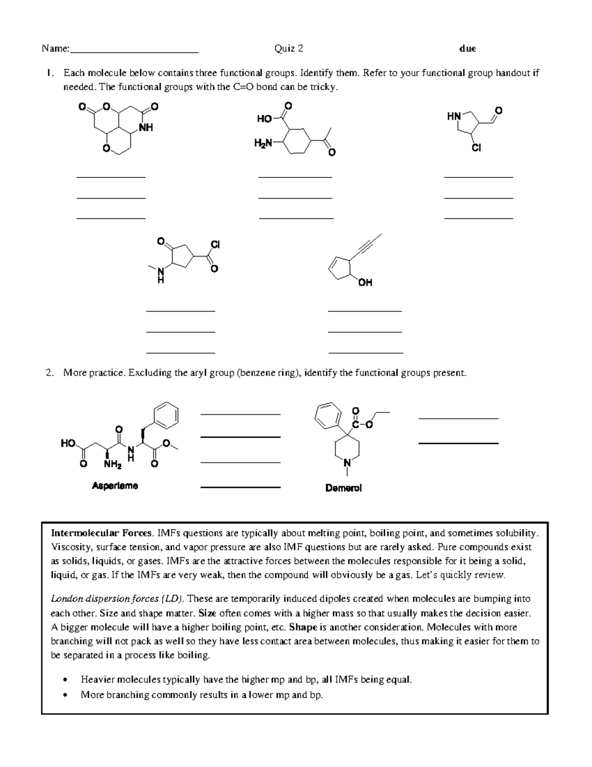 2230 Quiz 2 - Functional Groups and Intermolecular Forces - Studocu