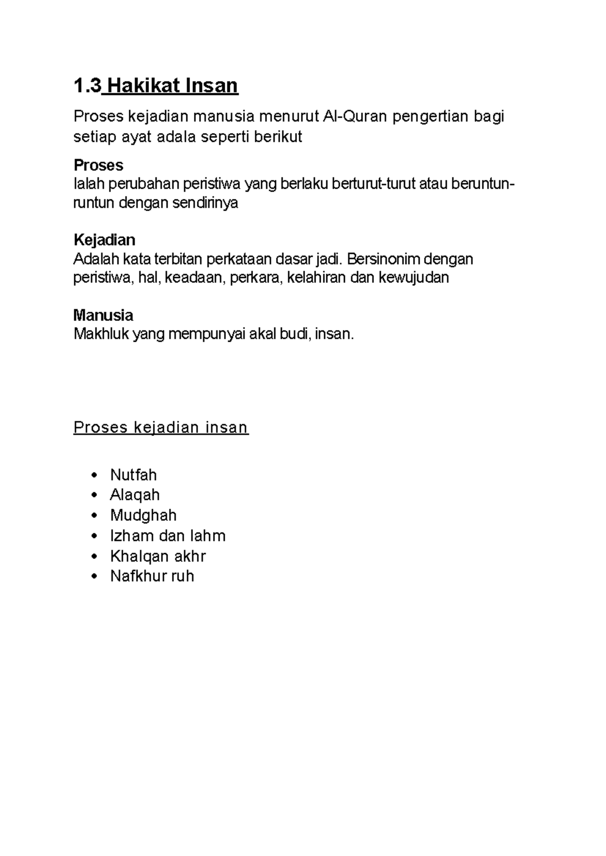 Proses Kejadian Manusia Menurut Al-Quran - Hakikat Insan - Studocu