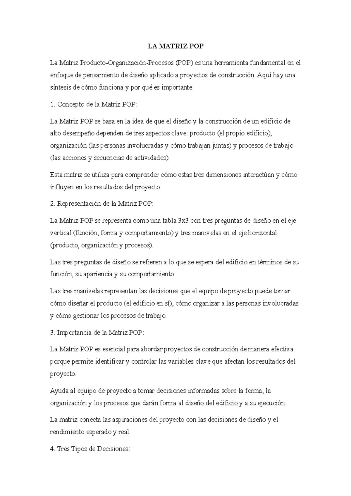 LA Matriz POP - LA MATRIZ POP La Matriz Producto-Organización-Procesos (POP) es una herramienta ...