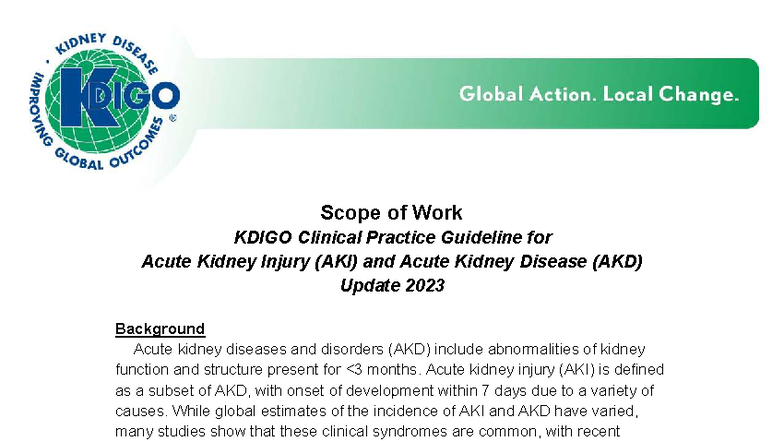 KDIGO AKI & AKD Clinical Practice Guideline Update 2023 Scope of Work ...