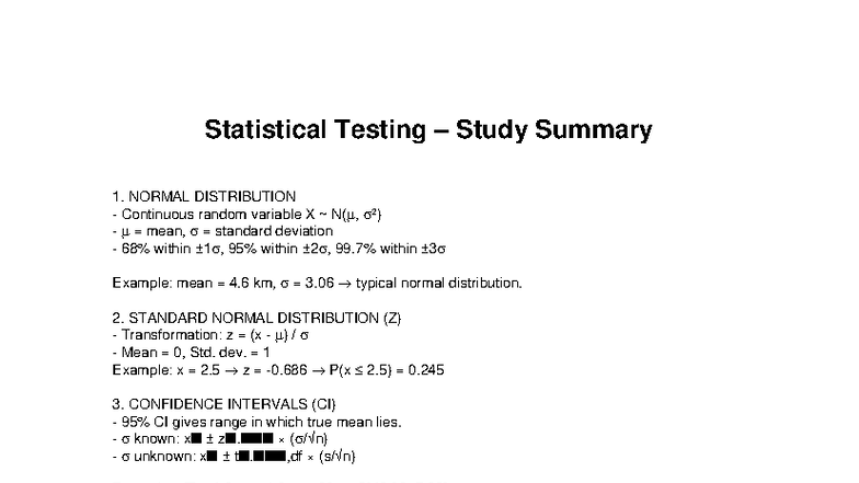 Statistical Testing Summary: Key Concepts and Examples - Studeersnel