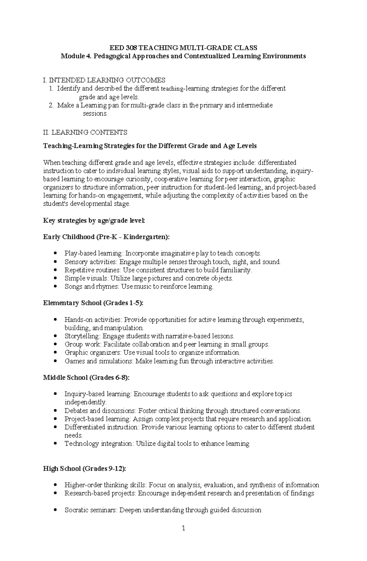Module 4 - EED 308 Teaching Multi - EED 308 TEACHING MULTI-GRADE CLASS ...