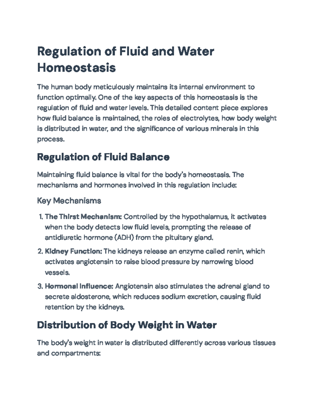 Regulation of Fluid and Water Homeostasis: Key Mechanisms and Minerals ...