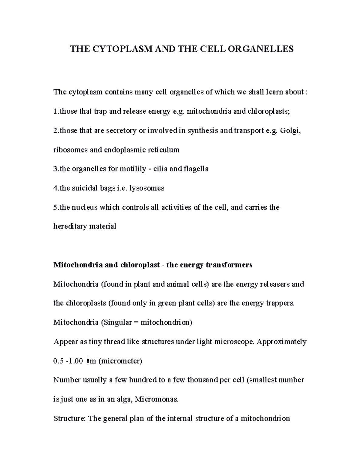 THE Cytoplasm AND THE CELL Organelles - THE CYTOPLASM AND THE CELL ...