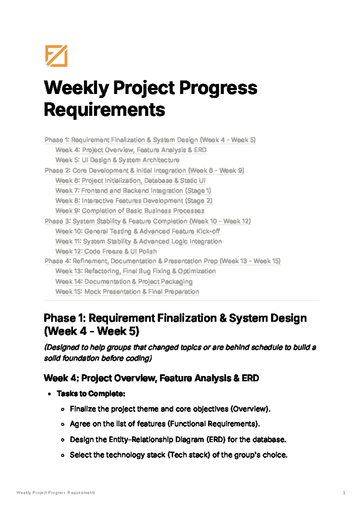 Weekly Project Progress Report (Weeks 4-15) - Requirements ...