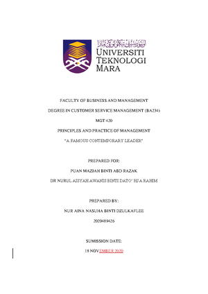 MGT 420 ( Group Assignment) - BACHELOR OF EVENT MANAGEMENT (HONS ...