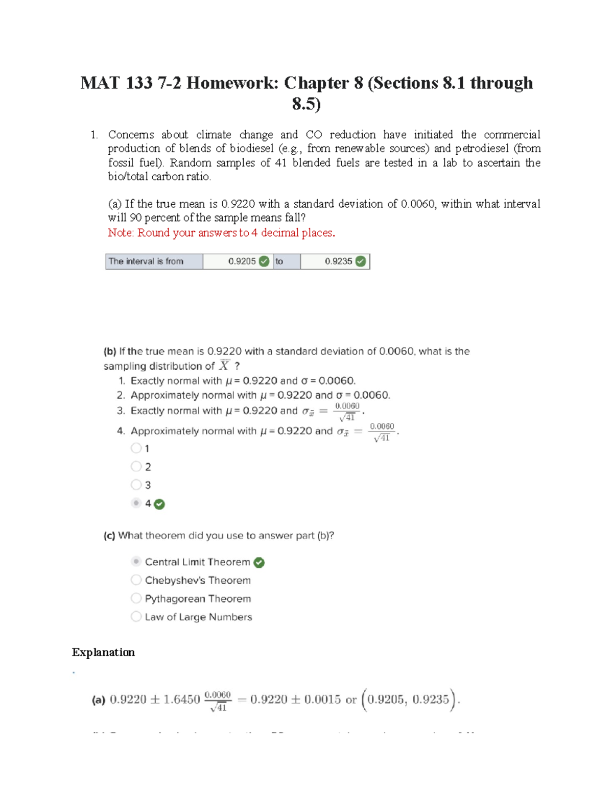 MAT 133 7-2 Homework: Confidence Intervals in Chapter 8 (8.1-8.5) - Studocu