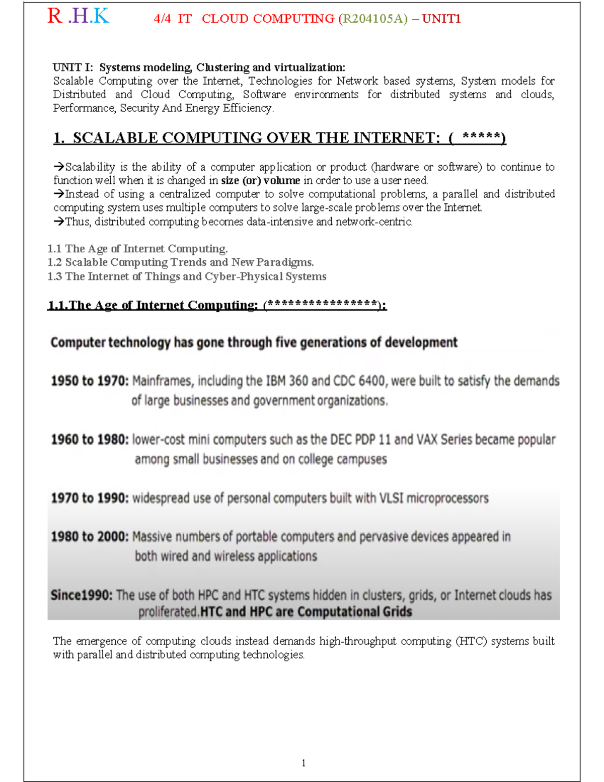 JNTUK 4-1 CSE R20 CC UNIT-I: Scalable Computing & Cloud Technologies - Studocu