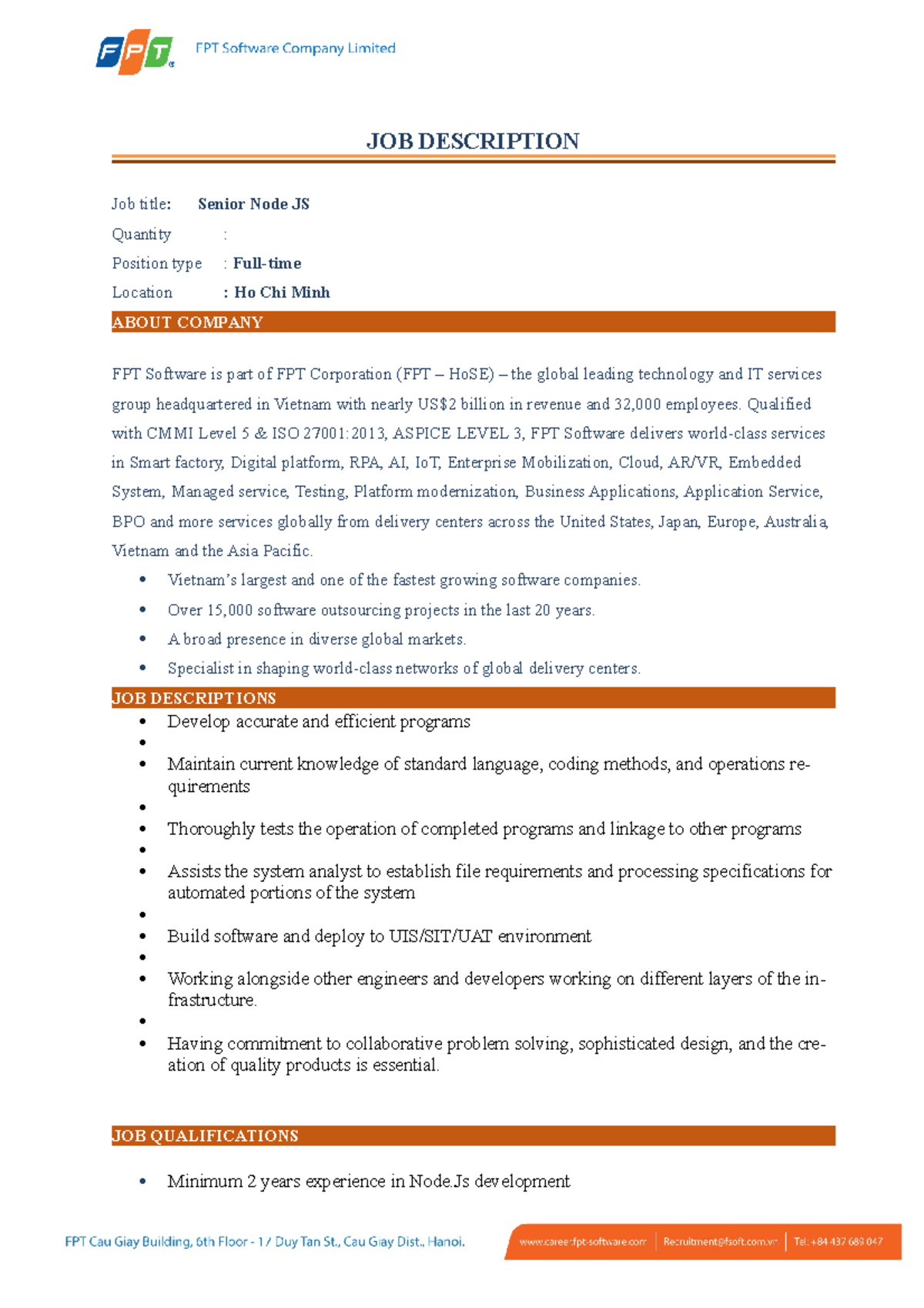 FPT-Software JD React native - JOB DESCRIPTION Job title : Senior Node ...