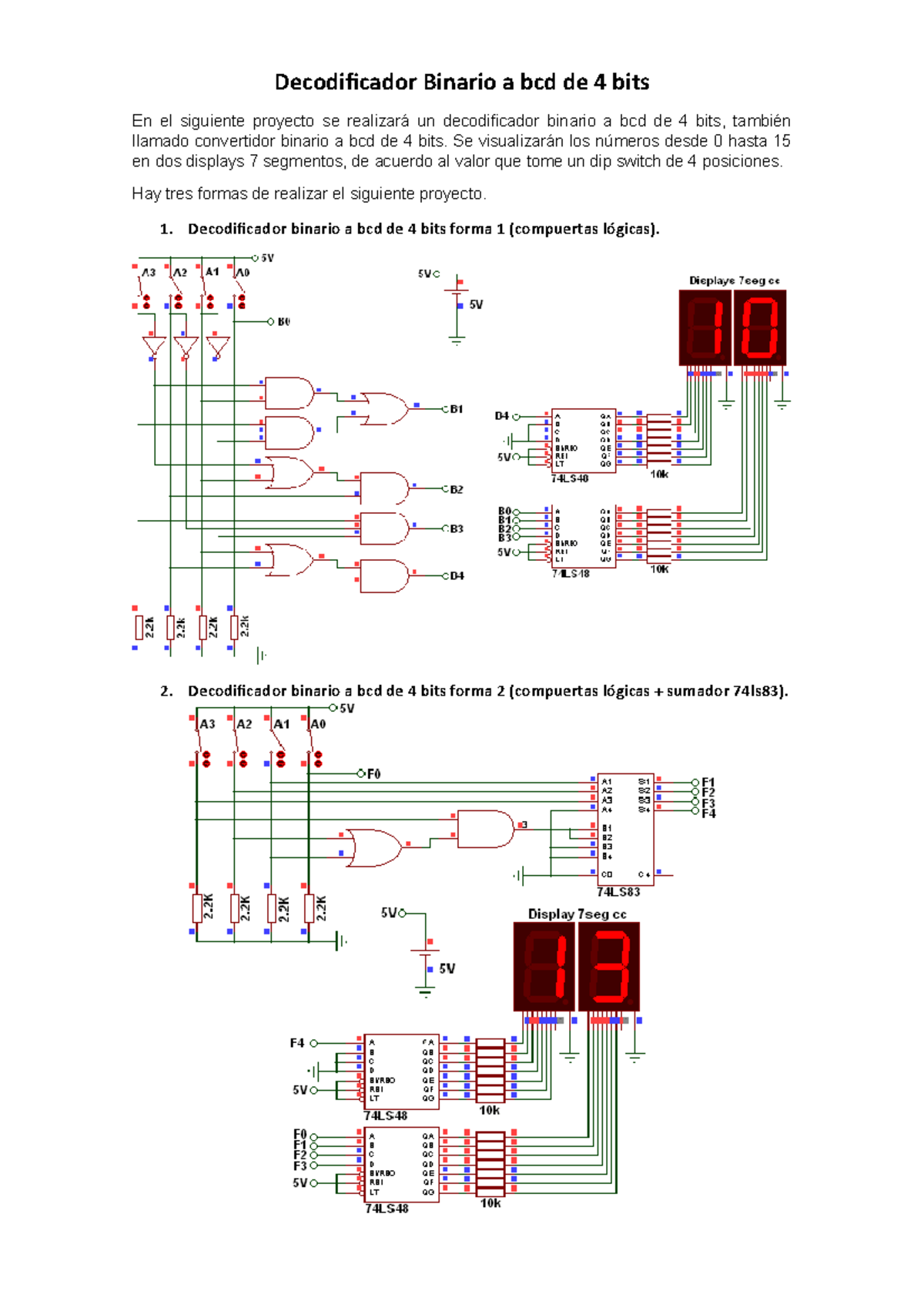 Decodificador Binario a bcd de 4 bits - Se visualizarán los números ...