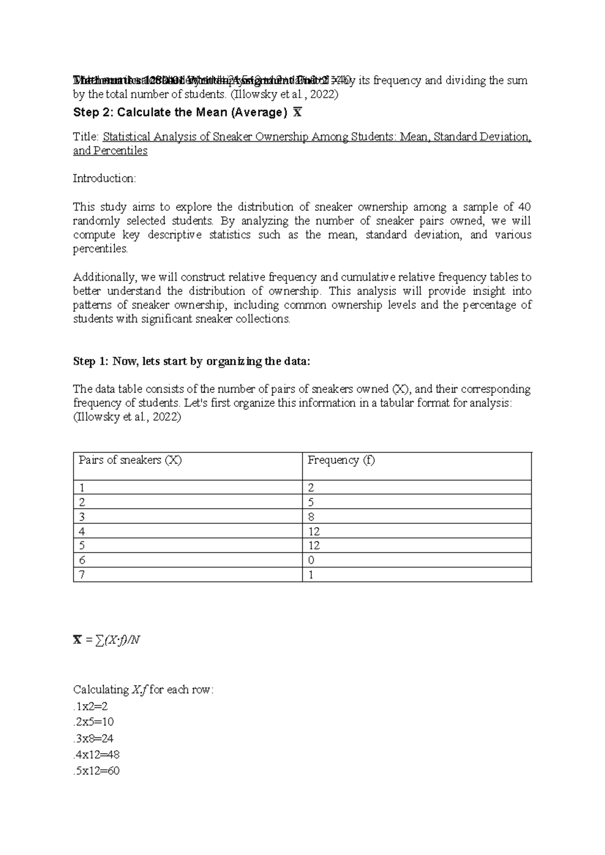 Mathematics 1280-01 Written Assignment Unit 2: Sneaker Ownership ...