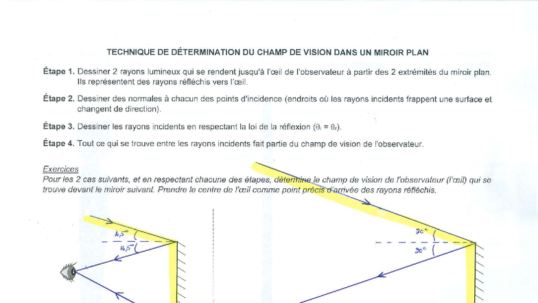 Exercice Réflexion Miroir 2 - Corrigé: Champ de Vision - Studocu