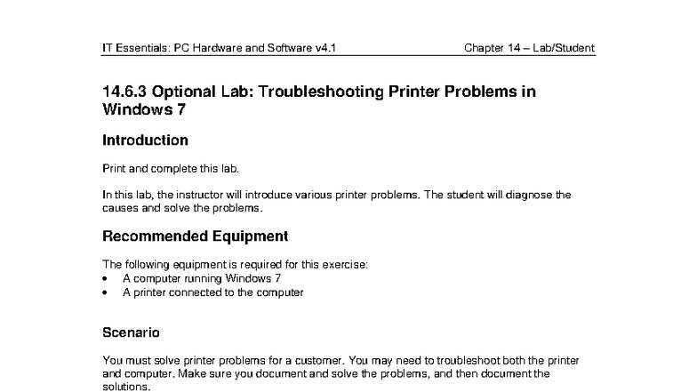 IT Essentials: PC Hardware & Software v4.1 Lab 14.6.3 - Printer ...
