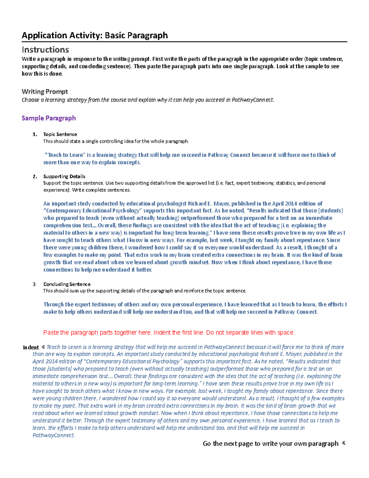 PC101 Week 01 Application Activity: Writing a Basic Paragraph - Studocu
