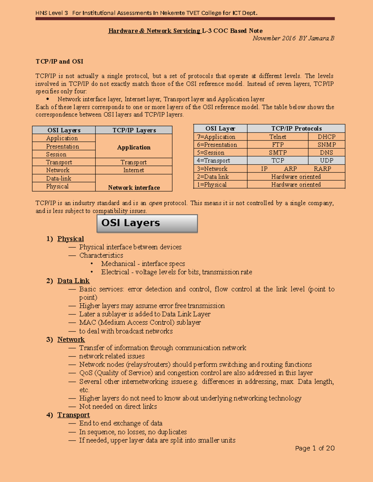 HNS-3 Final Exam Notes: TCP/IP & OSI Layer Correspondence - Studocu