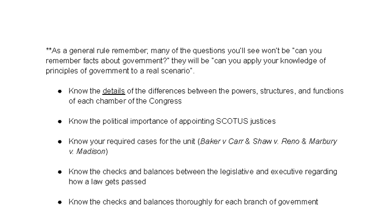 AP Gov Unit 2 - Key Concepts and Important Cases to Remember - Studocu