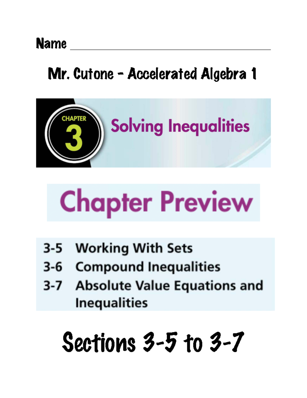 Accelerated Algebra 1: Practice Exercises on Compound Inequalities and ...