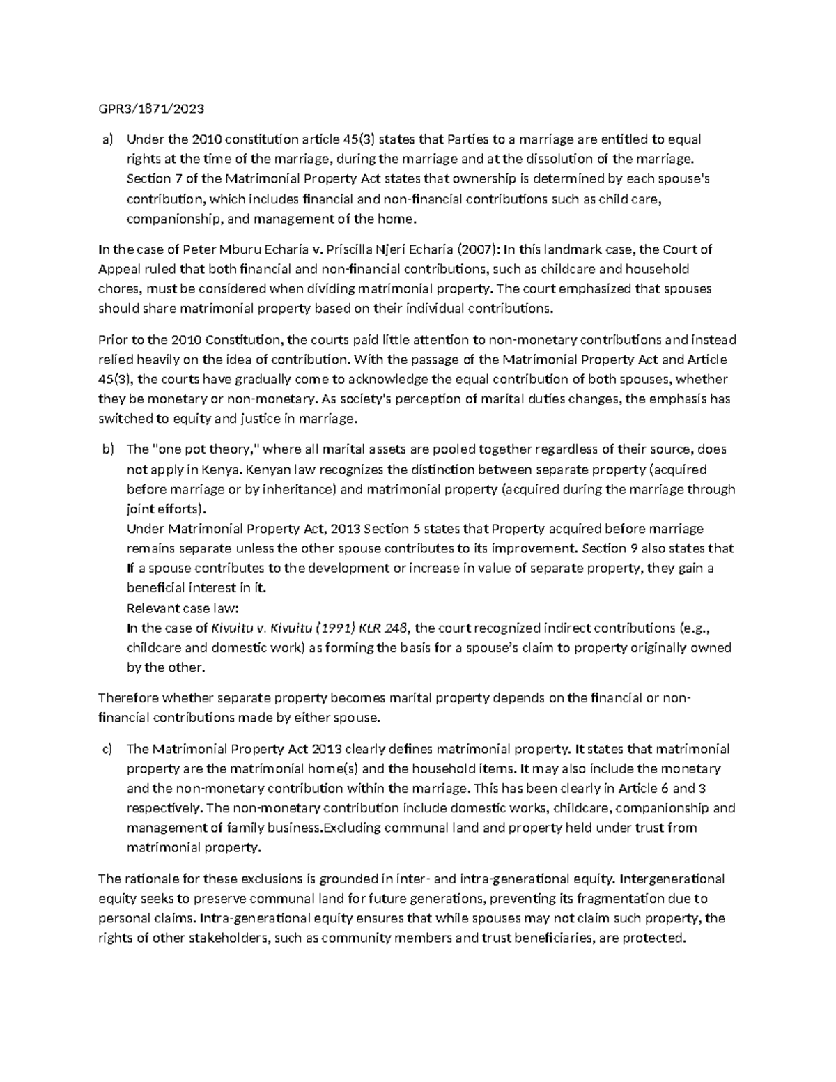 Family Law Practice Material: Matrimonial Property Act Insights - Studocu